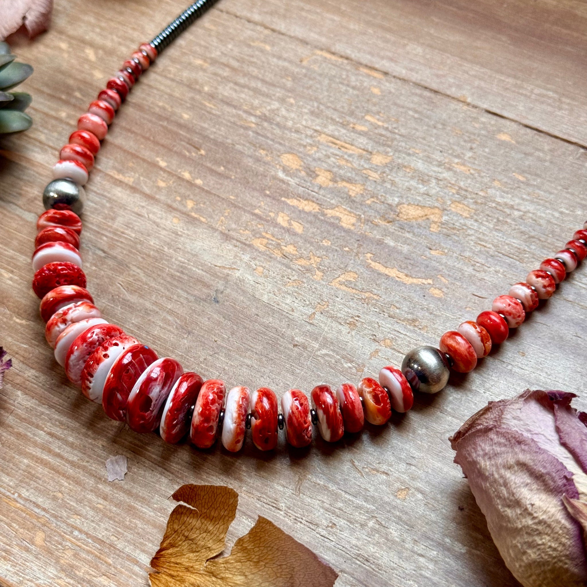 Red Spiny Oyster & Black Hematite Necklace – 23.5” – Revelation Ranch